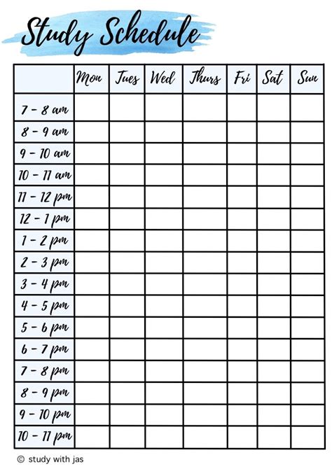 Free Resources Study Planner Printable Study Schedule Template