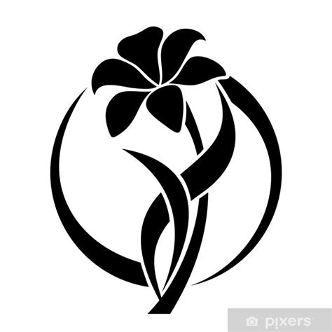 Póster Negro silueta de la flor del lirio Ilustración del vector