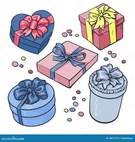 Sistema De Cajas De Regalo En Colores Pastel Con Los Arcos Y Las Cintas