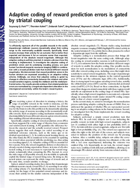 pdf adaptive coding of reward prediction errors is gated by striatal coupling thorsten kahnt