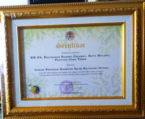 Bonus Sertifikat Penghargan Nasional KELURAHAN RAMPAL CELAKET