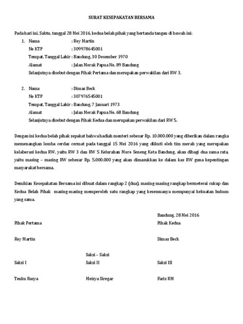 Detail Contoh Surat Perjanjian Kesepakatan Bersama Koleksi Nomer 11