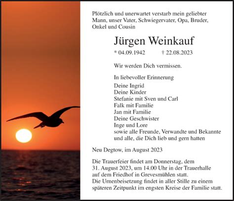Traueranzeigen von Jürgen Weinkauf trauer anzeigen de