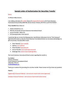 Fillable Online Sample Letter Of Authorization For Securities Transfer