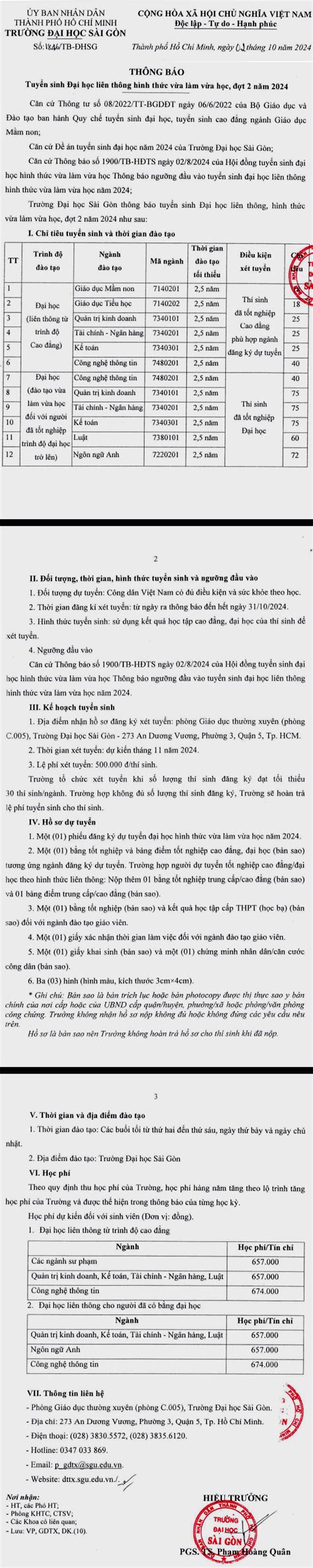 Trường ĐH Sài Gòn tuyển sinh liên thông lên ĐH hệ VLVH đợt 2 năm 2024