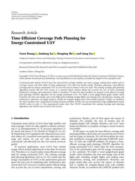 pdf time efficient coverage path planning for energy constrained uav