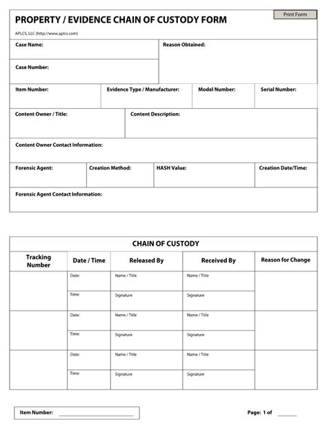 Blank Printable Chain Of Custody Form Printable Word Searches
