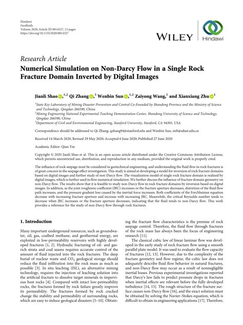 pdf numerical simulation on non darcy flow in a single rock fracture domain inverted by