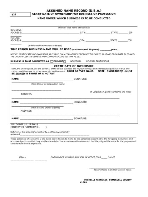 Assumed Name Certificate Lamar County Texas Doc Template PdfFiller