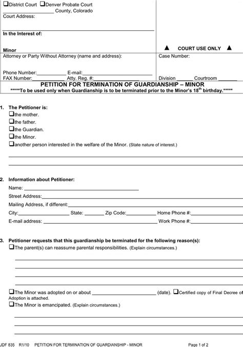 Free Colorado Guardianship Form PDF 70KB 2 Page S