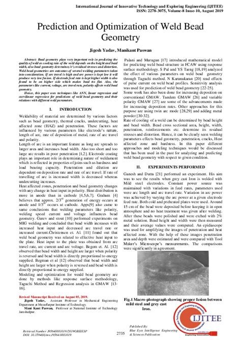 pdf prediction and optimization of weld bead geometry bhuvnesh bhardwaj