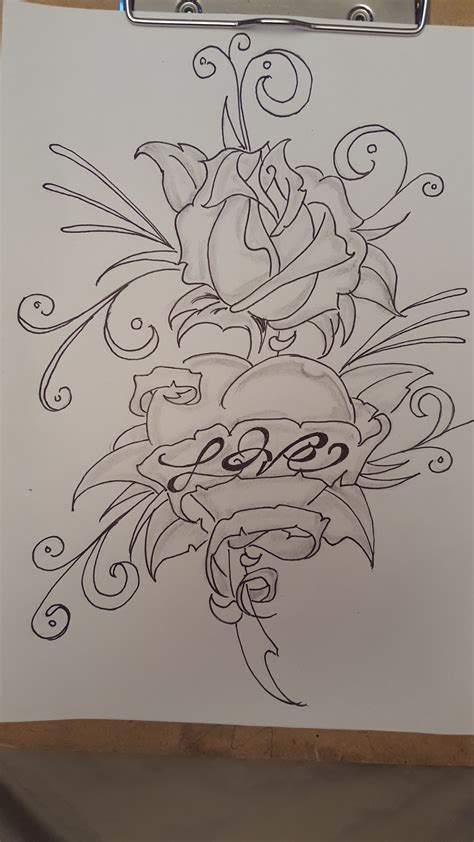 Dibujos De Corazones Con Rosas A Lapiz