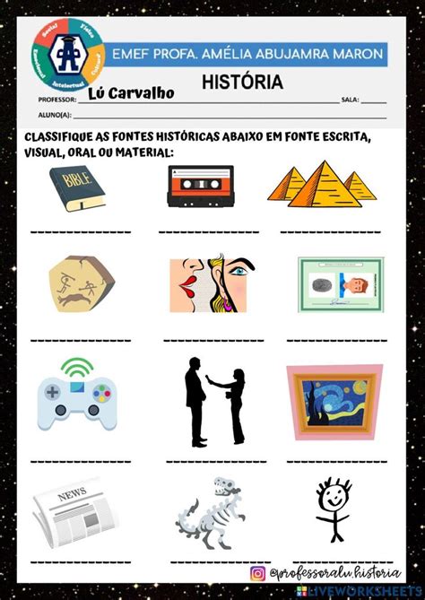 Atividade 6 Fontes Históricas worksheet Teachers School subjects