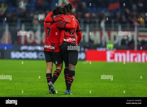 Milan Italy 02nd Jan 2024 Rafael Leao Of AC Milan Celebrates After
