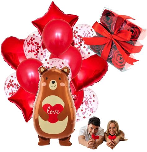 Bukiet balony na Walentynki Czerwone Serca Prezent Balony Miś love