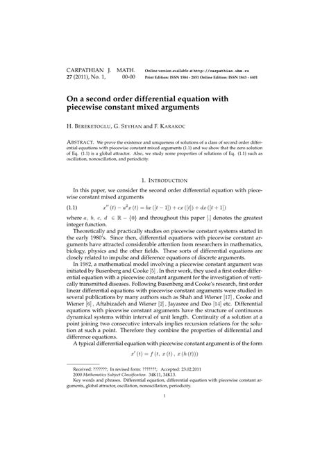 pdf on a second order differential equation with piecewise constant mixed arguments