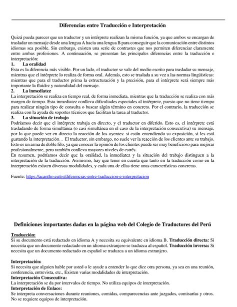Diferencias Entre Traducci N E Interpretaci N Diferencias Entre