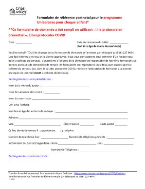 Fillable Online Formulaire De Rfrence Postnatal Pour Le Programme Un