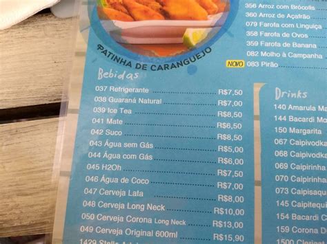 Menu em Cavalo Marinho restaurante Rio de Janeiro Avenida Lúcio Costa