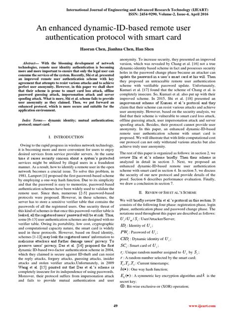an enhanced dynamic id based remote user authentication protocol with smart card pdf