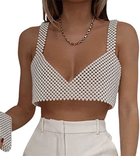 Pearl Crop Top Beaded Crop Top Crop Top Bra Tank Top Camisole