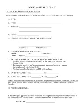 Fillable Online Noise Variance Permit For Special Events Finalpdf Fax