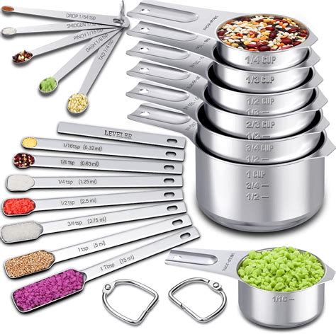 Juego De 20 Tazas Medidoras Y Cucharas Medidoras De Acero Inoxidable Y
