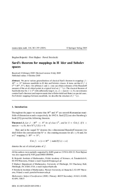 pdf sard s theorem for mappings in hölder and sobolev spaces piotr hajłasz