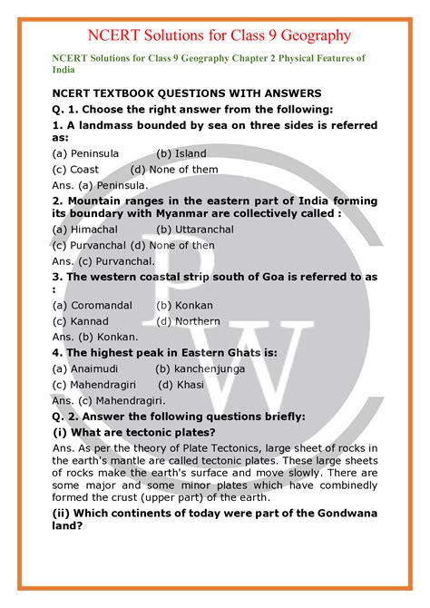 NCERT Solutions For Class 9 Geography Chapter 2 Physical Features Of