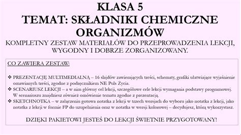 Klasa 5 Składniki chemiczne organizmów pakiet materiałów do lekcji