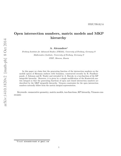 pdf open intersection numbers matrix models and mkp hierarchy