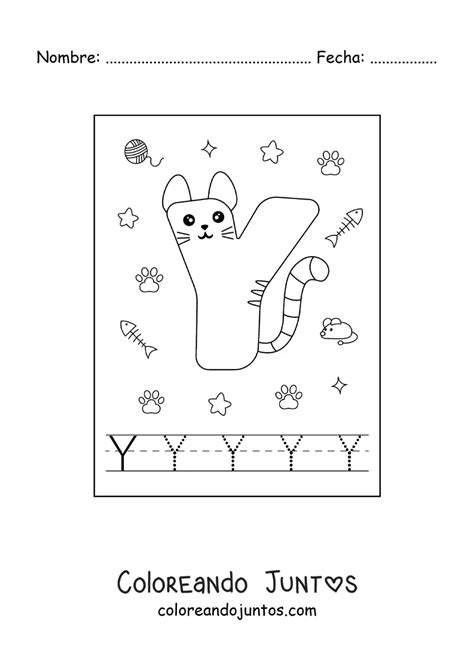 La Letra Y Animada Con Forma De Gato Coloreando Juntos