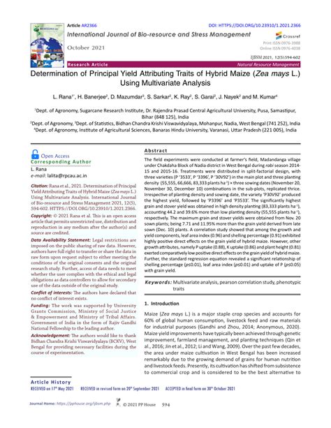 pdf determination of principal yield attributing traits of hybrid maize zea mays l using