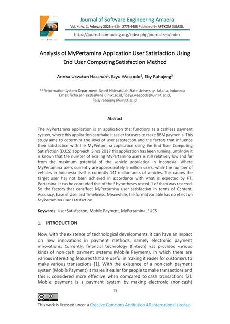 pdf analysis of mypertamina application user satisfaction using end user computing