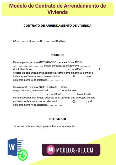 Modelo De Contrato De Arrendamiento De Vivienda En Word