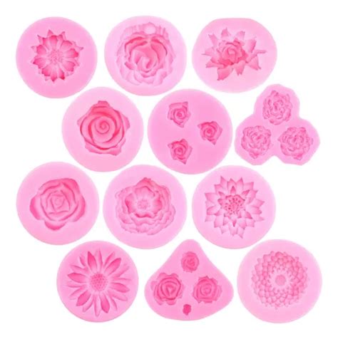 12pcs Molde De Silicona Flor De Rosa Margarita Fondant Resin Meses