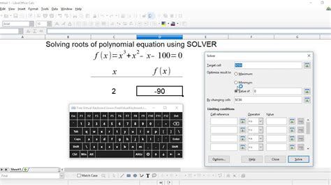 libreoffice calc how to solve roots of polynomial equation using solver youtube
