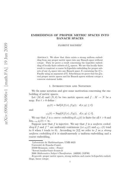 pdf embeddings of metric spaces into banach spaces