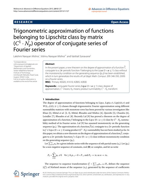 pdf trigonometric approximation of functions belonging to lipschitz class by matrix c1 np