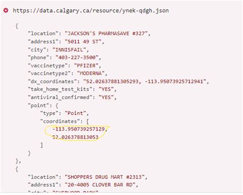 javascript how to get longitude and latitude data from an array inside object and display them