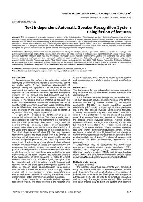 pdf text independent automatic speaker recognition system using fusion of features
