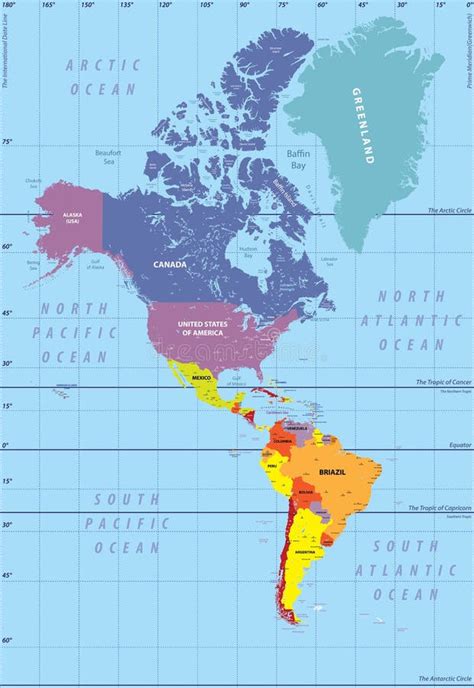 High Detailed Map Of North And South America Stock Vector