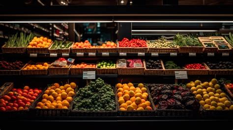 Premium Photo Vibrant Produce On Display In A Modern Supermarket