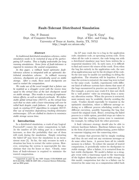 pdf fault tolerant distributed simulation
