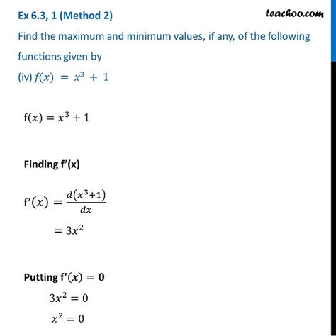 ex 6 3 1 iv find maximum and minimum values for f x x 3 1