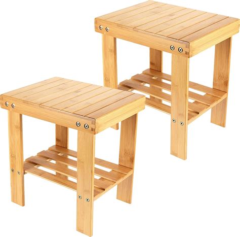Amazon KKTONER Bamboo Step Stool With Storage Shower Bench With