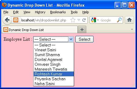 Dropdown List In Php
