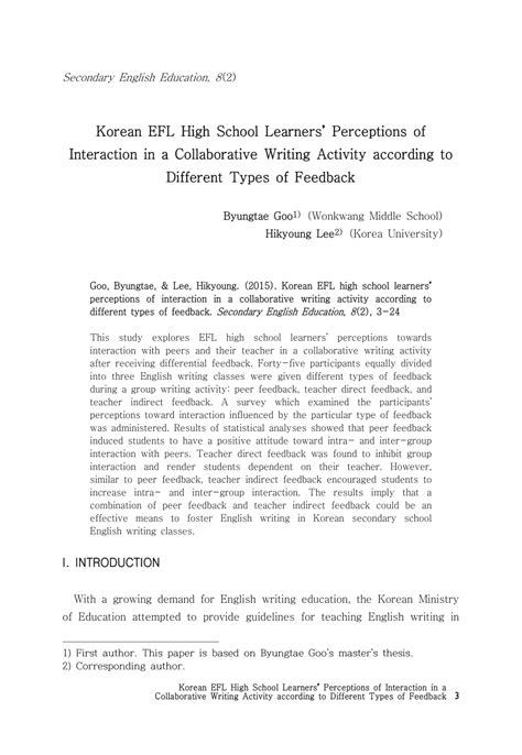 pdf korean efl high school learners perceptions of interaction in a collaborative writing