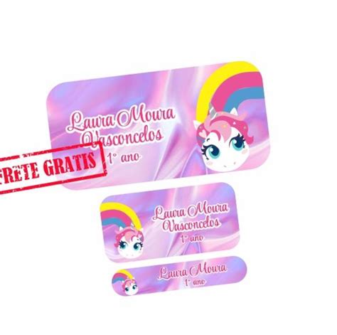 Etiquetas Escolares Unicórnio Colorful 90un Frete Grátis no Elo7