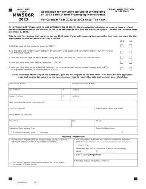 Maryland Form Mw R Rad Fill Out Sign Online And